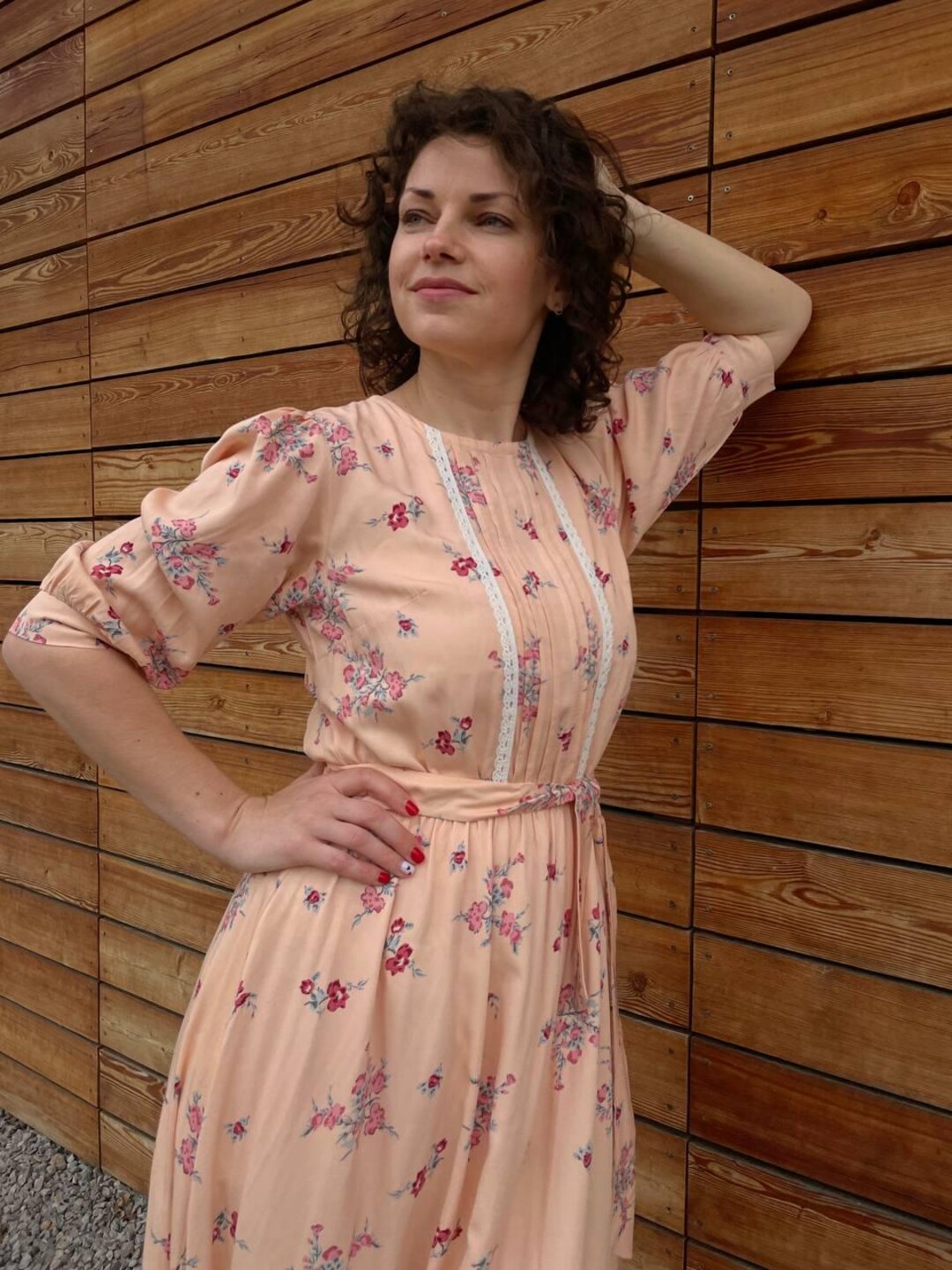 French Provence Midi Dress – Soft Floral Cotton Dress With Lace ...