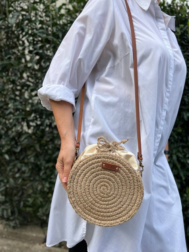 Round Crossbody Purse, Wicker Jute Bag, Round Woven Bag, Small ...