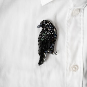Statement schwarze Vogel Perlen Brosche, feiner Schmuck für Frauen ...
