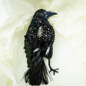 Fine Jewelry Beaded Brooch Pin, Raven Brooch, Black Bird Jewelry ...