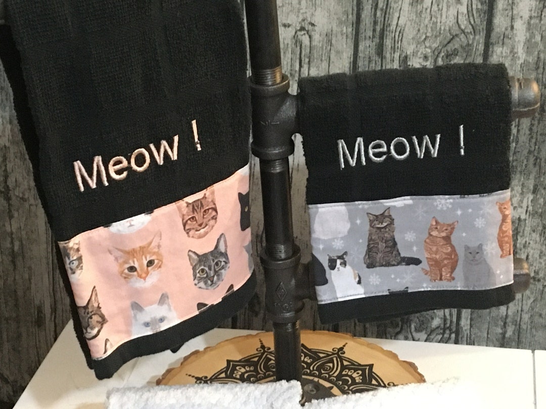 KITTY HAND TOWELS Cat Bath Towel Cat Hand Towels Cat Bathroom Decor Cat ...