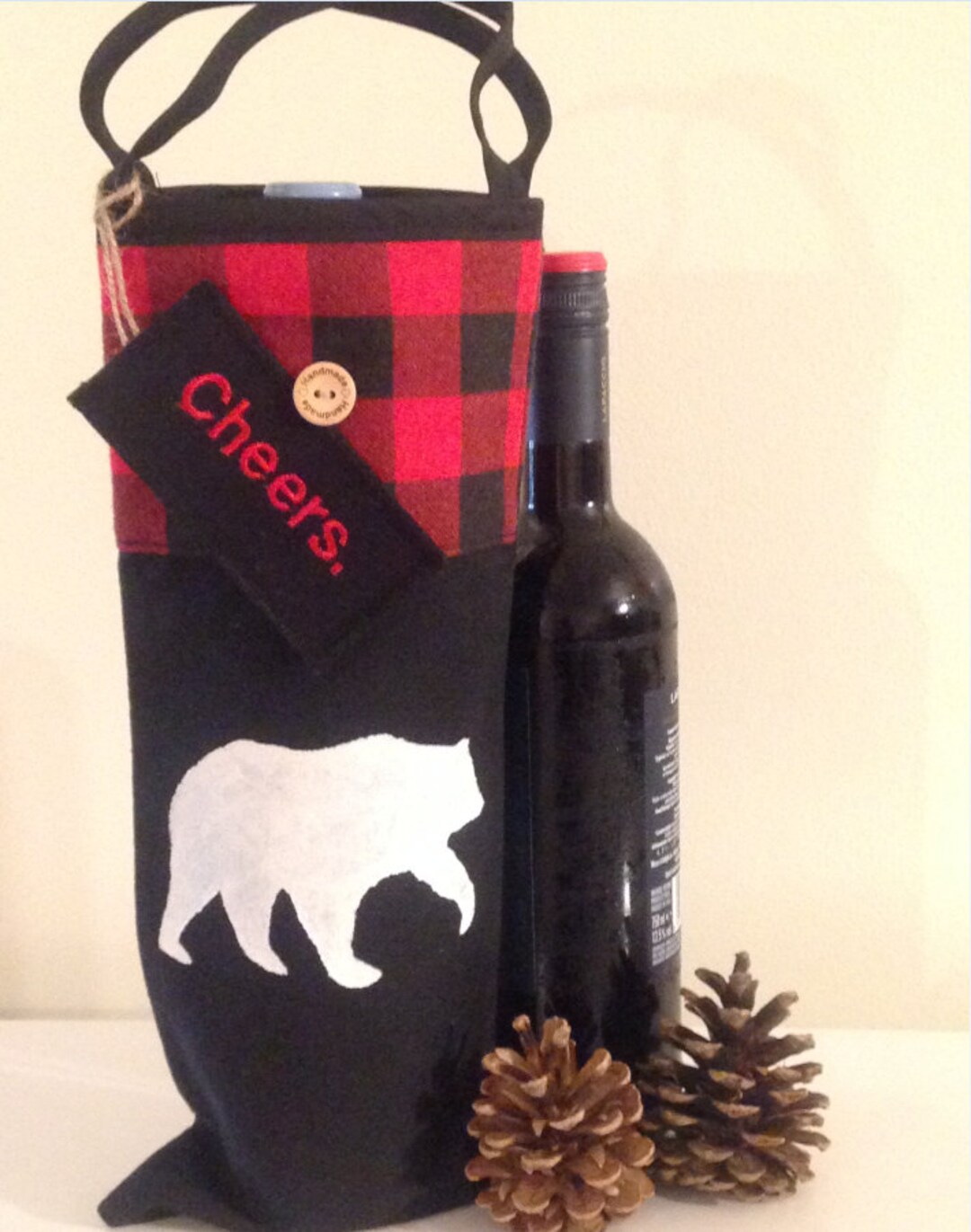 WINE GIFT BAG checkered wine bag buffalo plaid wine bag lumberjack wine ...