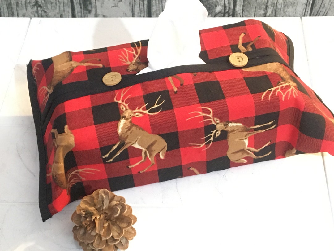 TISSUE BOX COVER- Checkered & Deer Tissue Box Cover- Plaid Tissue Box ...