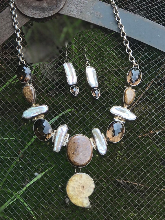 Silver Statement Necklace for Women Gemstone Necklace Bib - Etsy