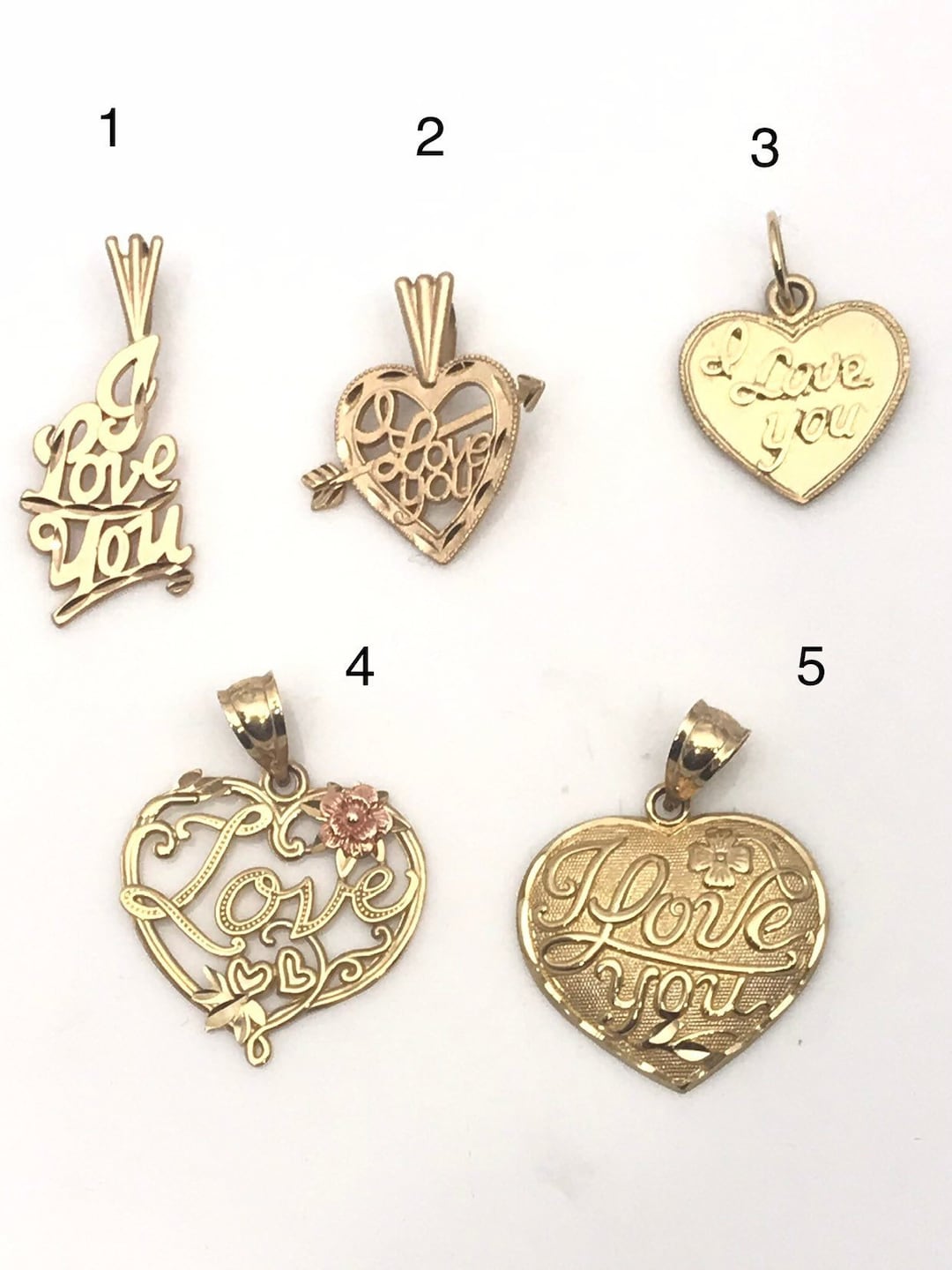 14k Solid Gold I Love You Heart Pendant, Gold Heart Charm for Necklace ...