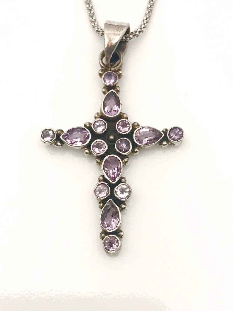 Amethyst Cross Necklace Gemstone Pendant Religious Jewelry | Etsy
