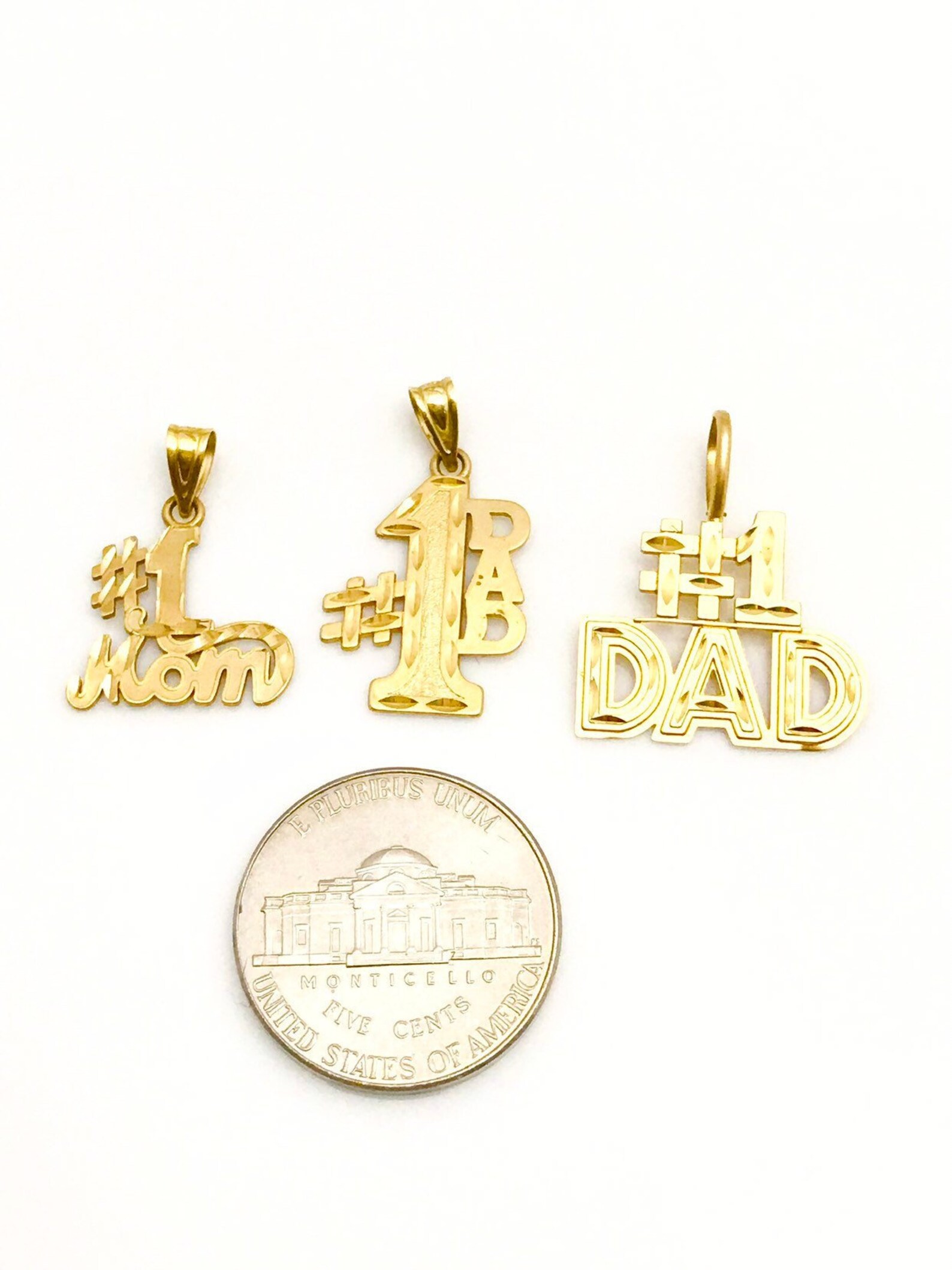 14k Gold Charms #1 Mom #1 Dad Pendant Charm, Gift for Mom, Gift for Dad ...