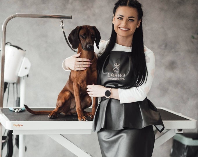 Waterproof Dog Grooming Apron: Custom Logo, Faux Leather Smock - Etsy