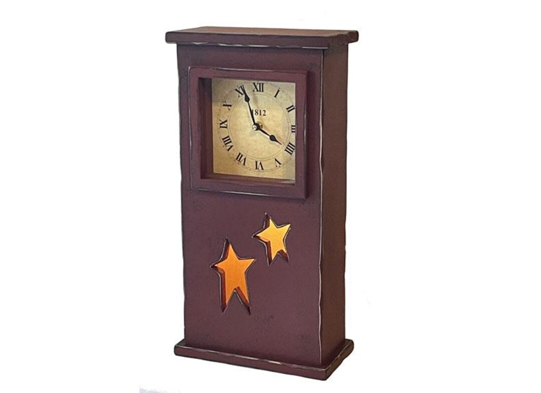 Primitive Clock- Star Mantel or Wall Clock/nightlight- Burgundy ...