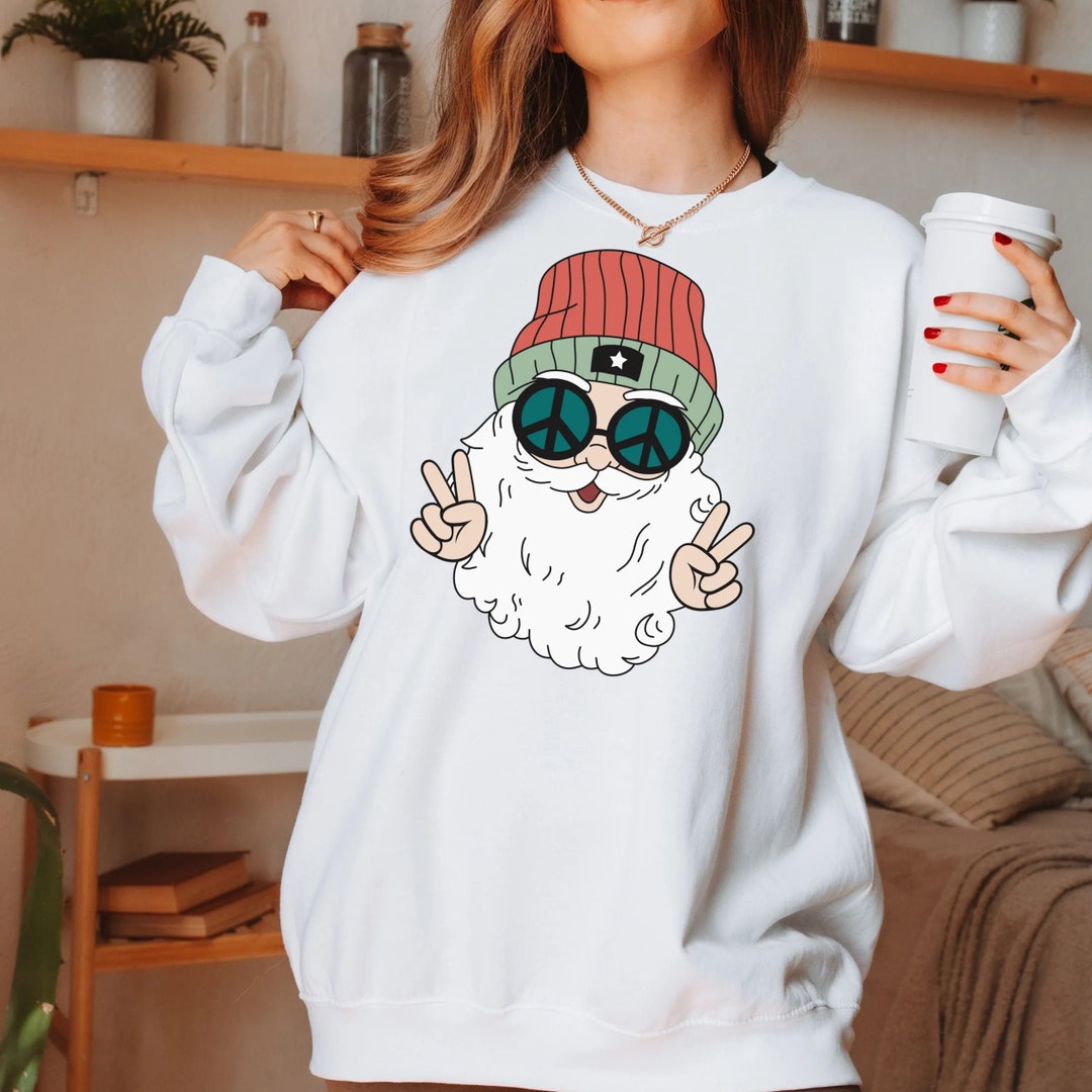 Hippie Retro Santa Claus Sweatshirt Hippie Peace Sign - Etsy