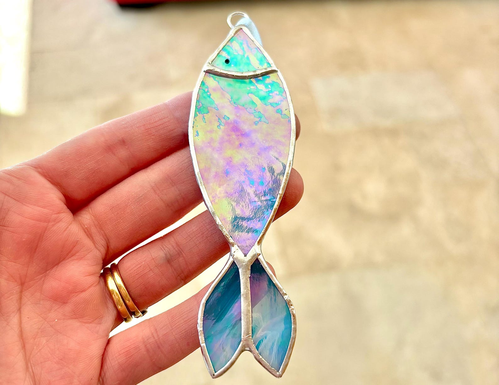 Stained Glass Blue Fish Suncatcher, Hanging Bathroom Decoration - Etsy