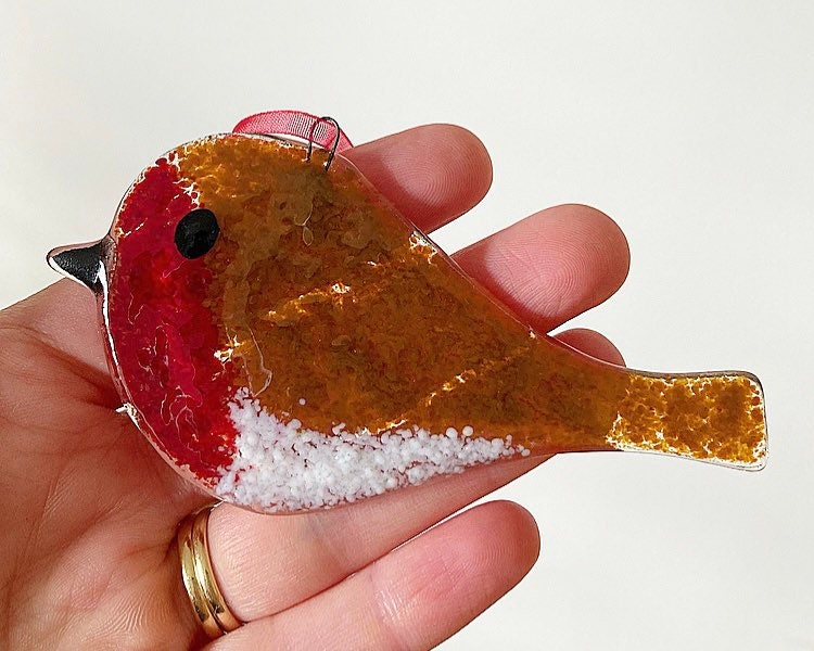 Robin Decoration Fused Glass Robin Red Breast - Etsy UK