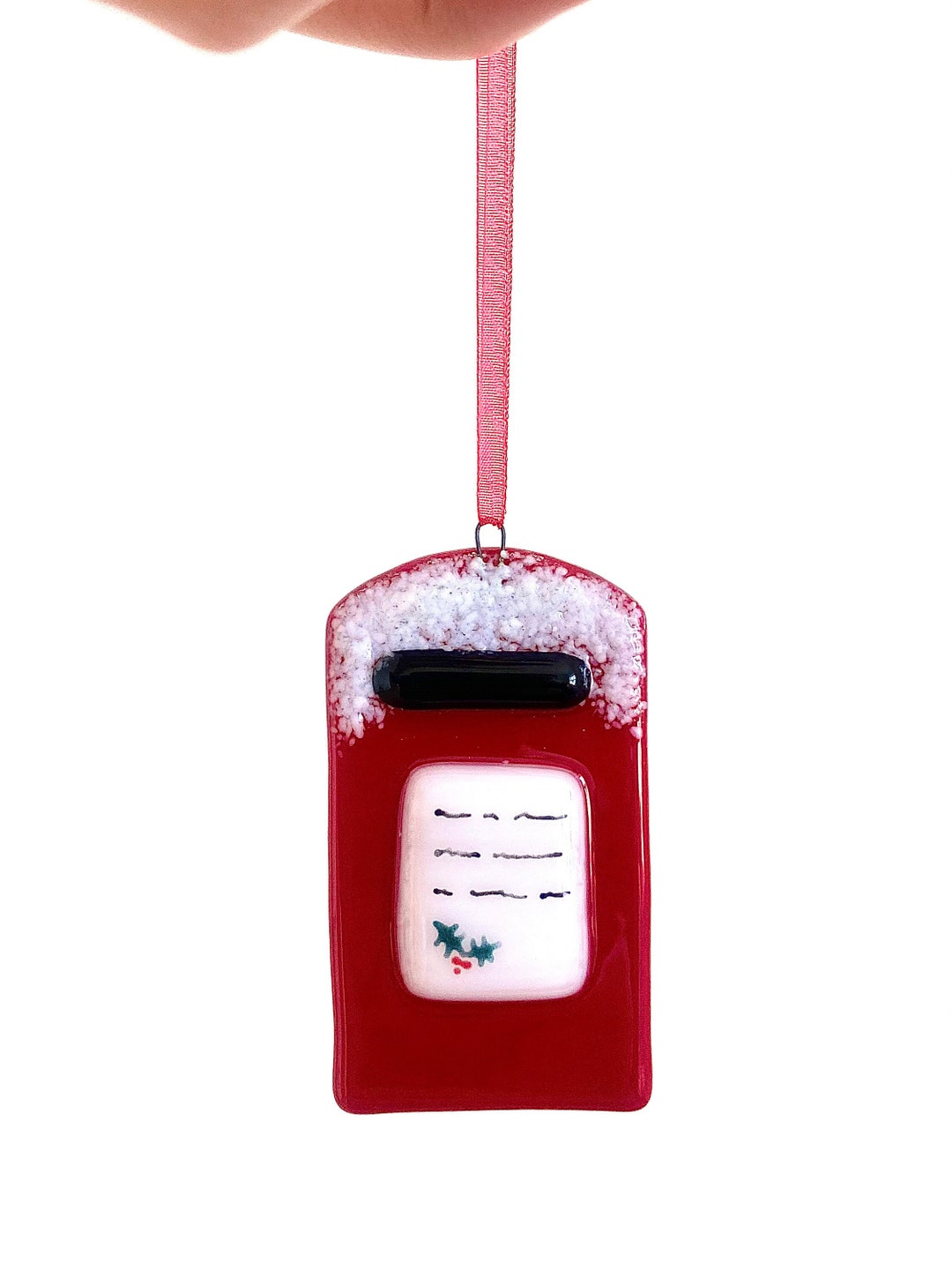 Christmas Postbox Tree Decoration, Fused Glass Letter Box Christmas ...