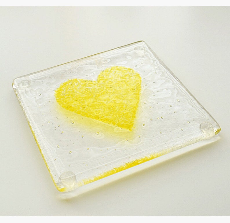 Handmade Fused Glass Heart Design Coasters Worktop - Etsy UK
