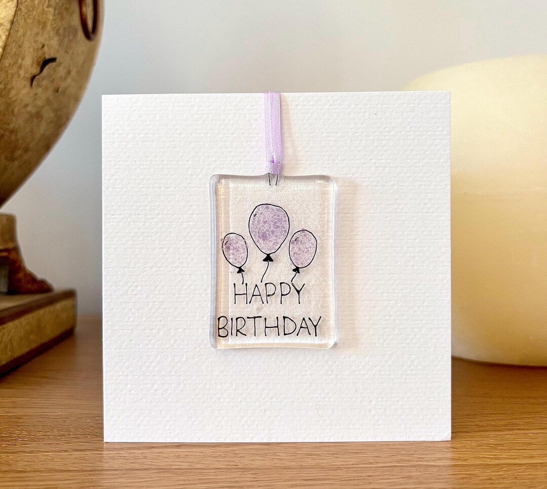 Purple Balloons Happy Birthday Greetings Card With Detachable Glass ...
