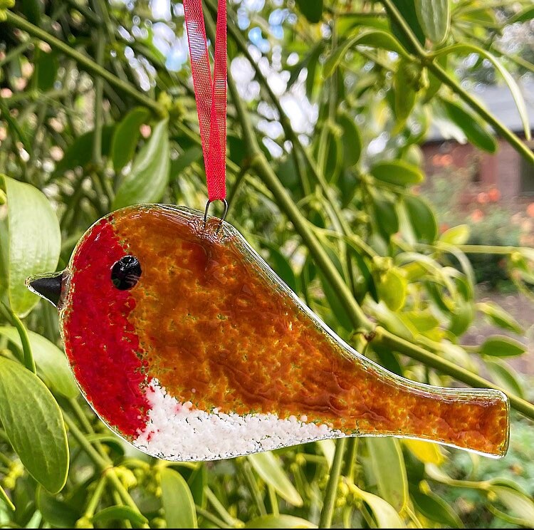 Robin Decoration Fused Glass Robin Red Breast | Etsy UK