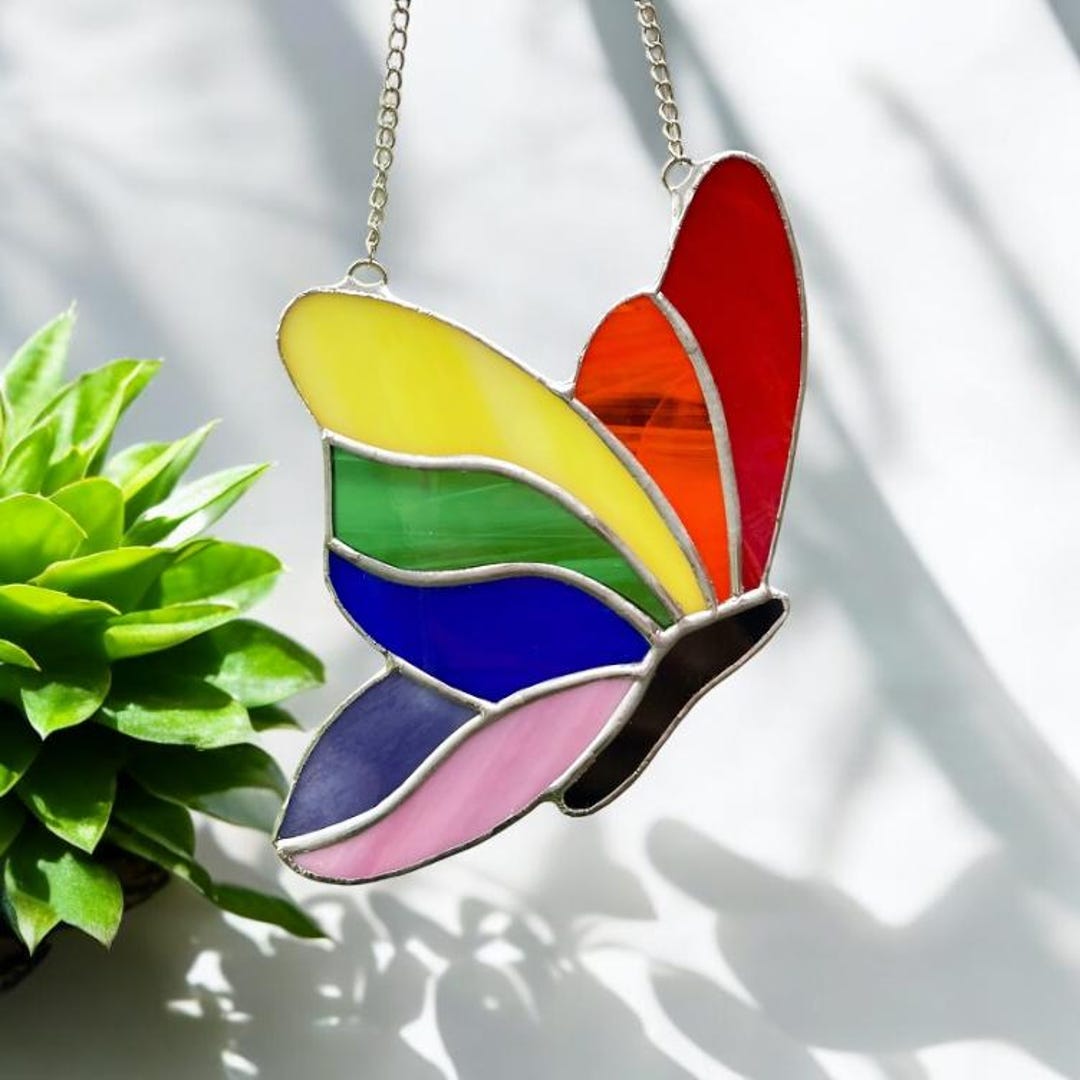 Rainbow Butterfly Stained Glass Window Hanging Suncatcher Decoration - Etsy