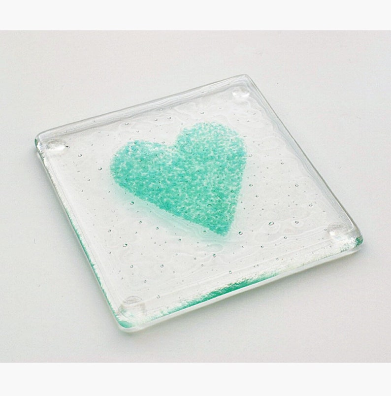 Handmade Fused Glass Heart Design Coasters Worktop - Etsy UK