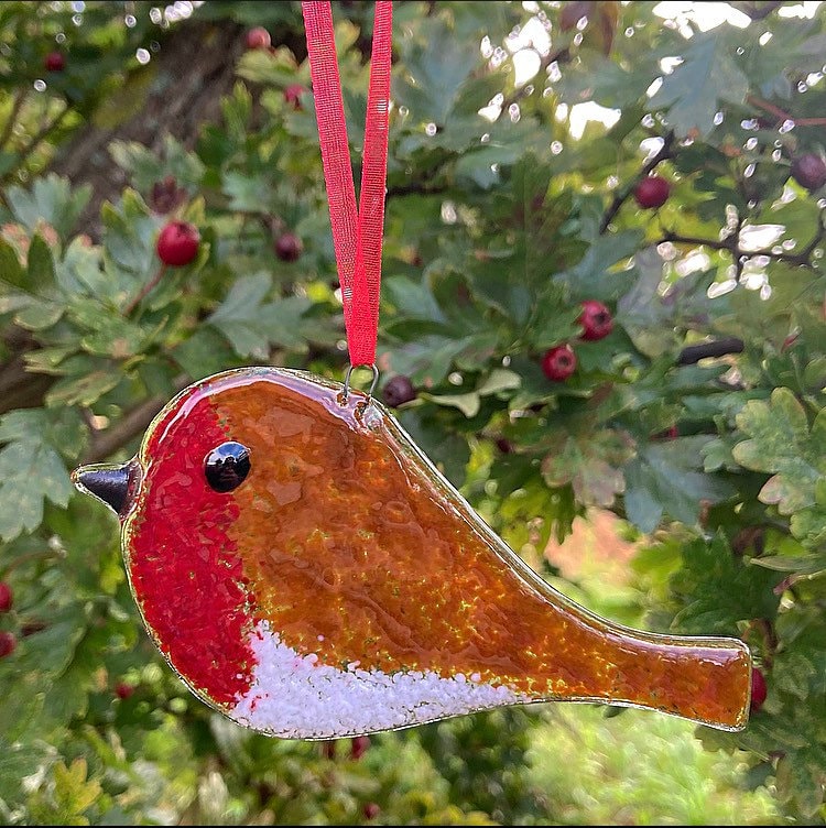 Robin Decoration, Fused Glass Robin Red Breast - Etsy