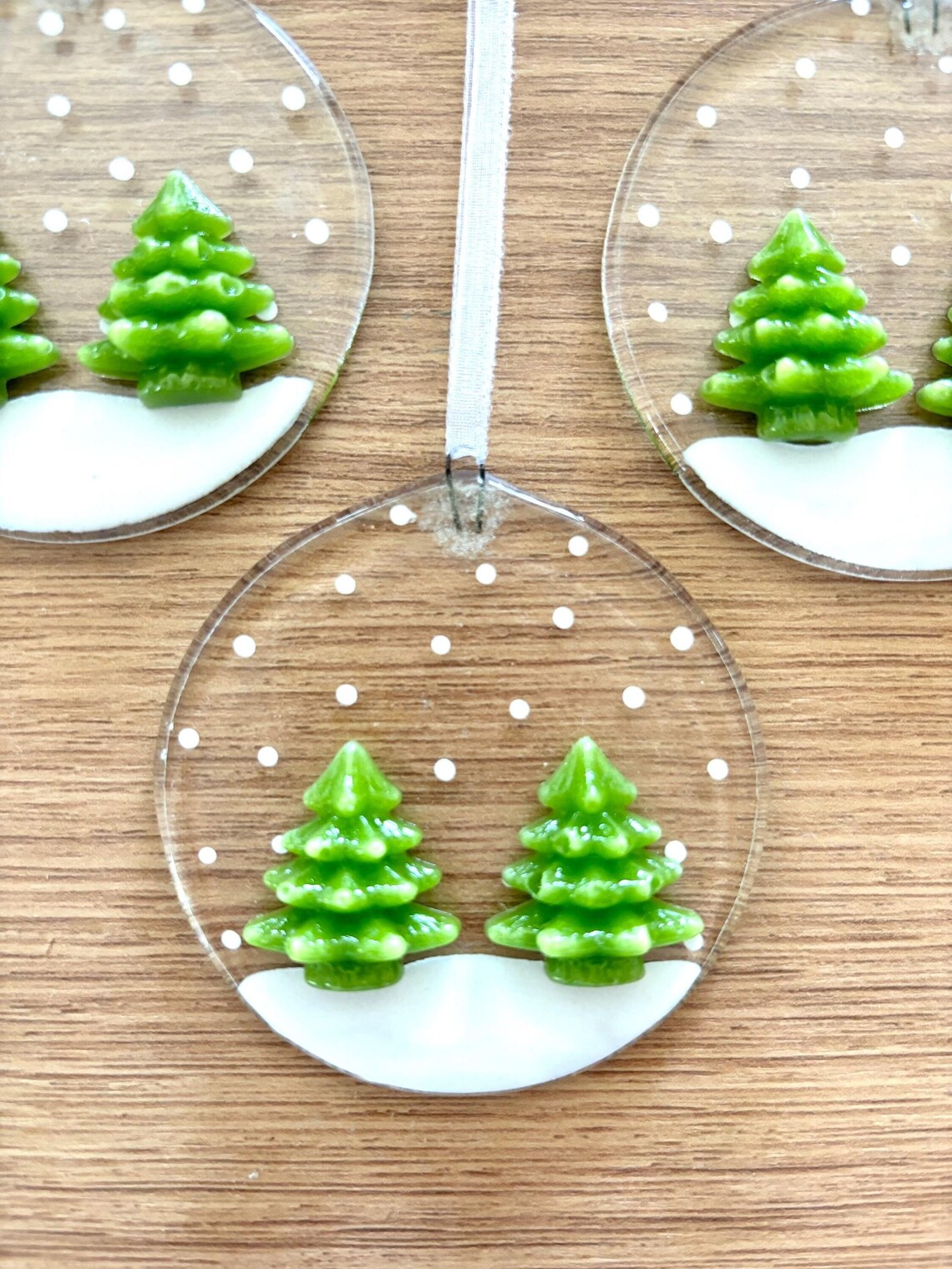 Fused Glass Christmas Tree Bauble Decoration, Two Trees With Snow ...