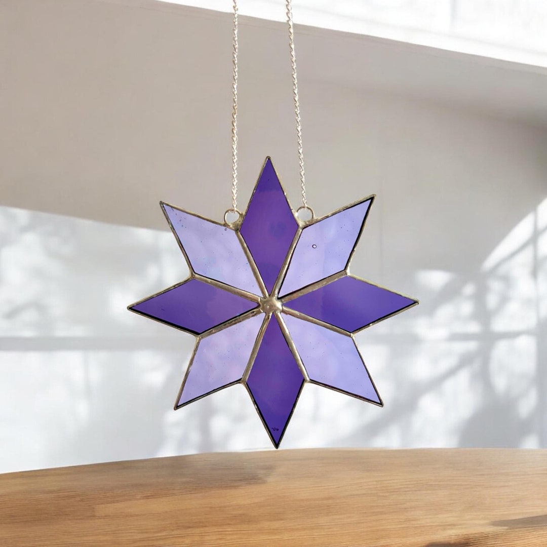 Gebrandschilderd glas paarse ster suncatcher decoratie, traditionele ...