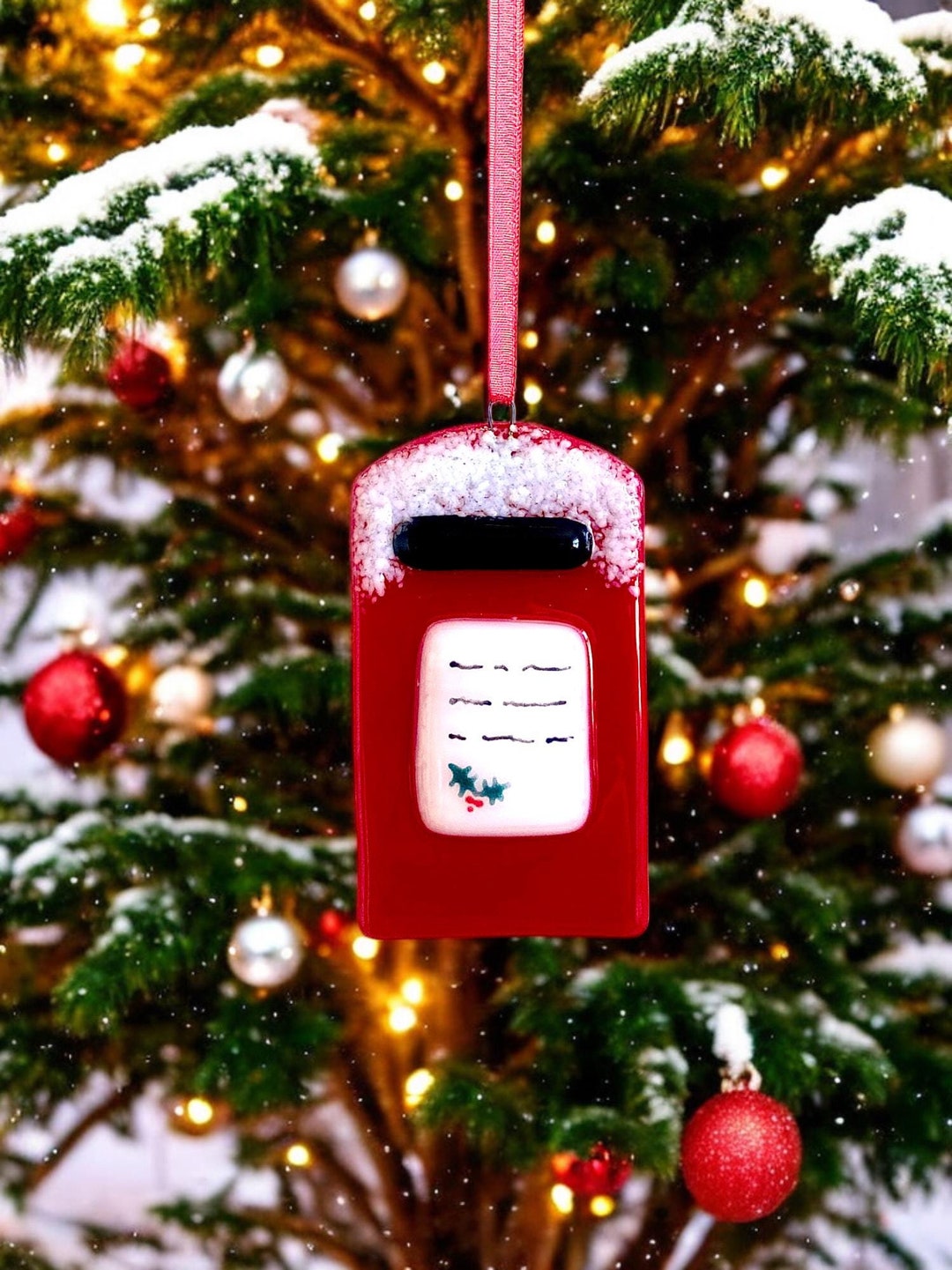 Christmas Postbox Tree Decoration, Fused Glass Letter Box Christmas ...