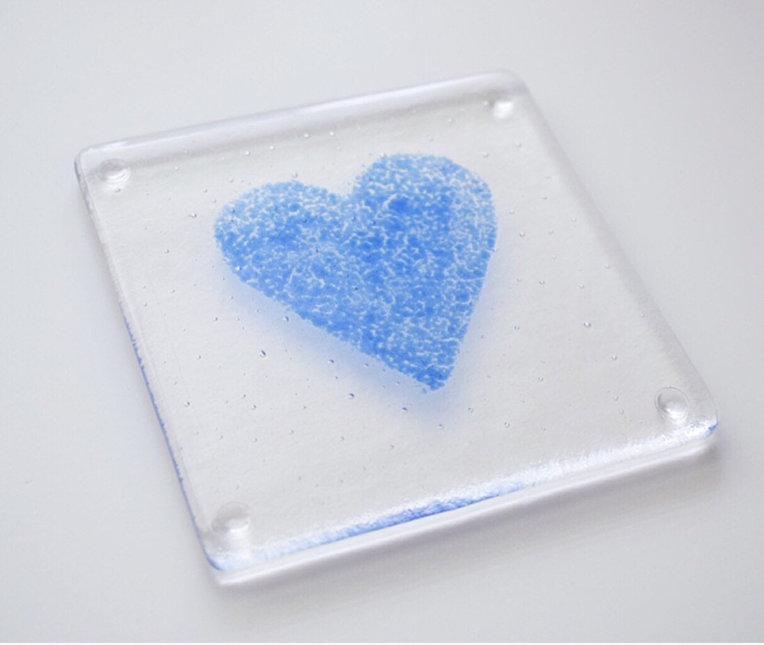 Handmade Fused Glass Heart Design Coasters, Worktop Protectors, Choose ...