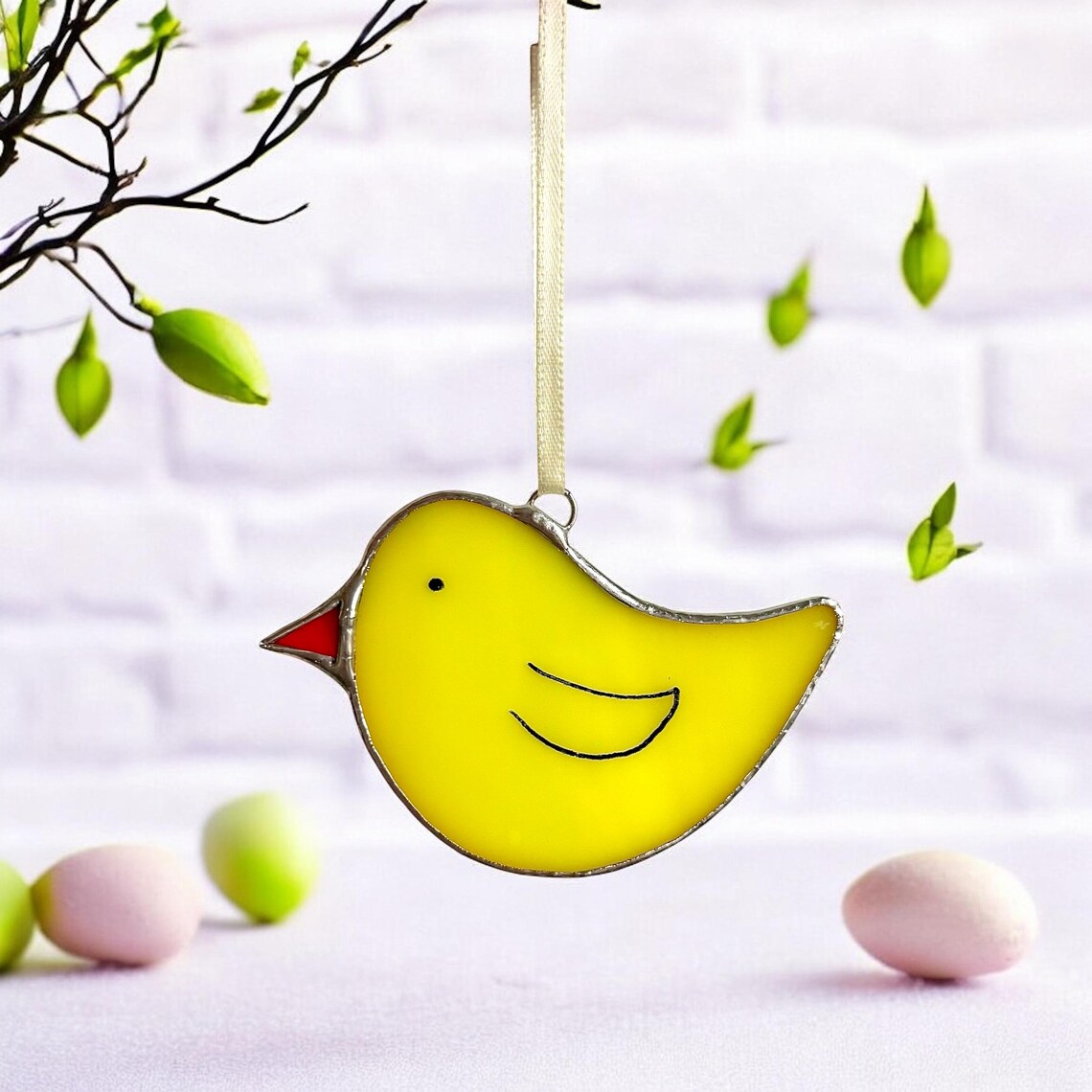 Easter Chick Decoration, Stained Glass Easter Chick Hanging Suncatcher ...