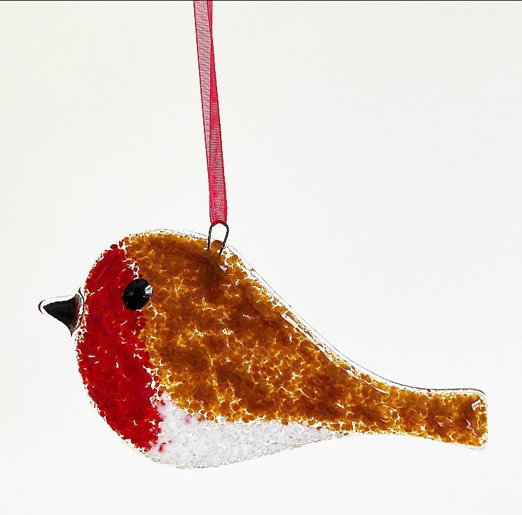 Robin Decoration Fused Glass Robin Red Breast | Etsy