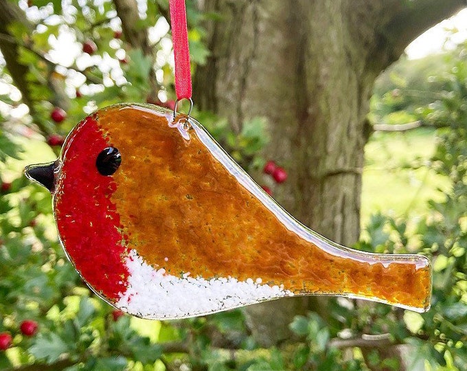 Fused Glass Robin Decoration - Etsy