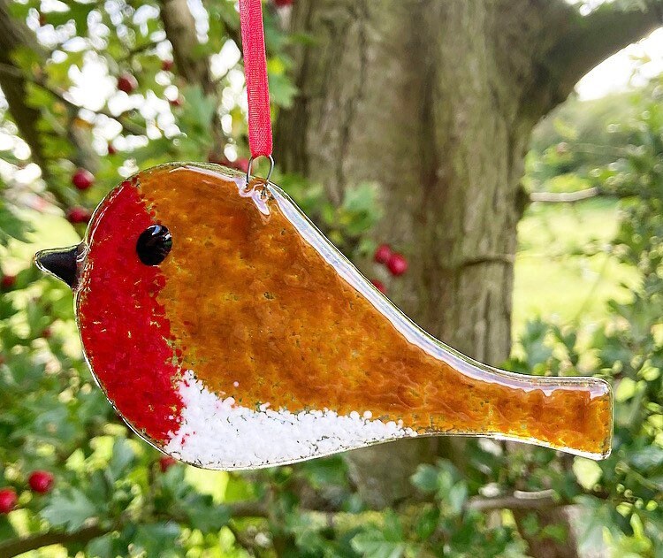 Robin Decoration, Fused Glass Robin Red Breast - Etsy