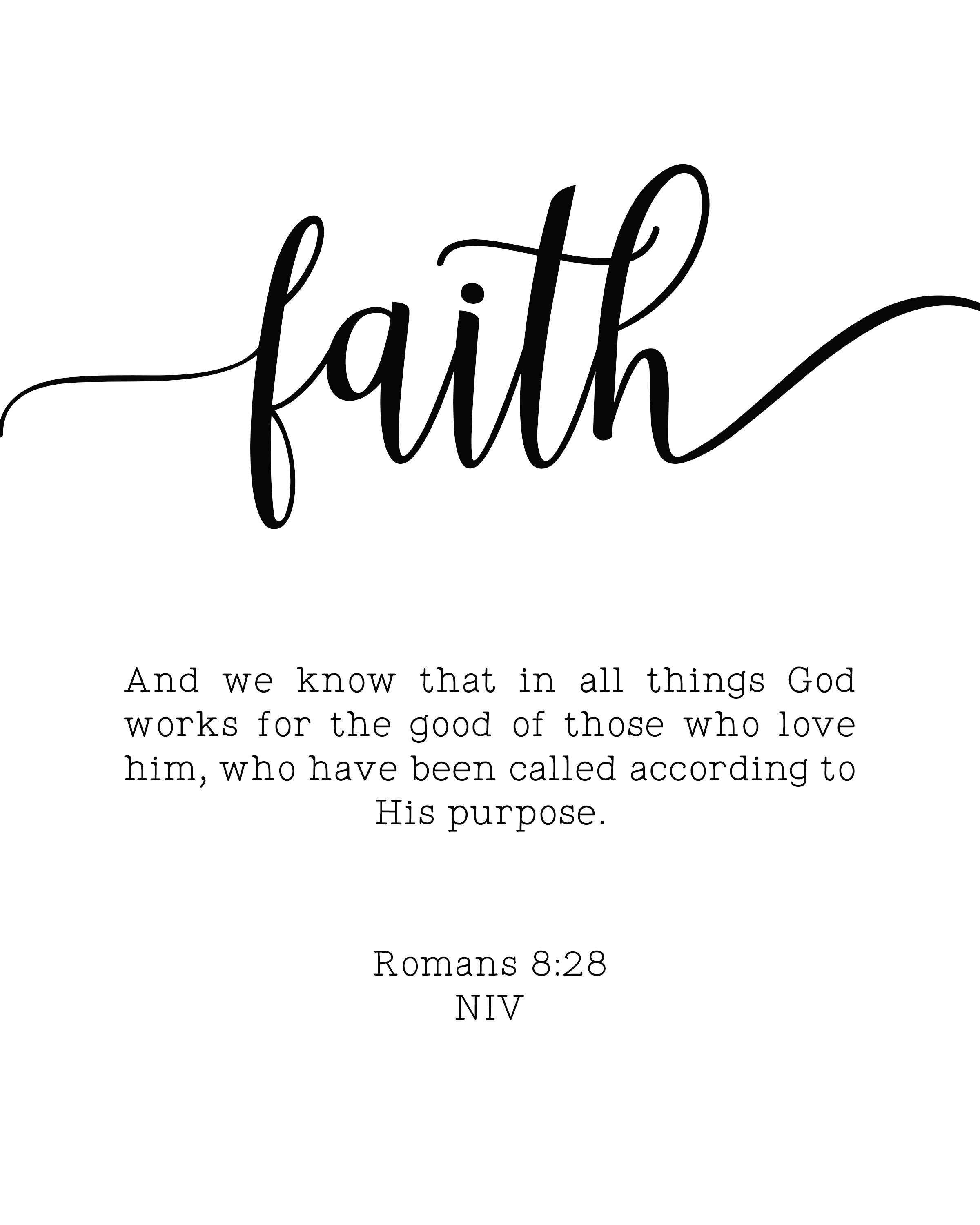 FAITH Word Art, Christian Word Art, Bible Verse NIV, Romans 8:28, Wall ...