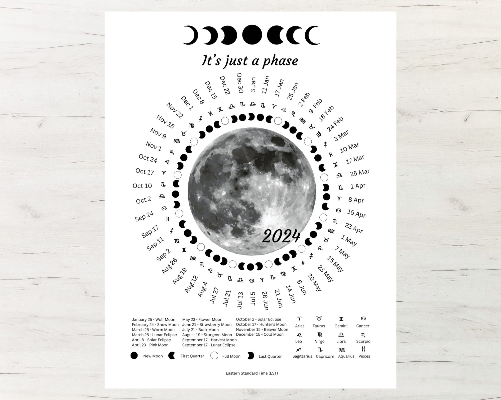 Astrology Moon Phases Calendar Digital Product, Astrology Gifts, Lunar ...