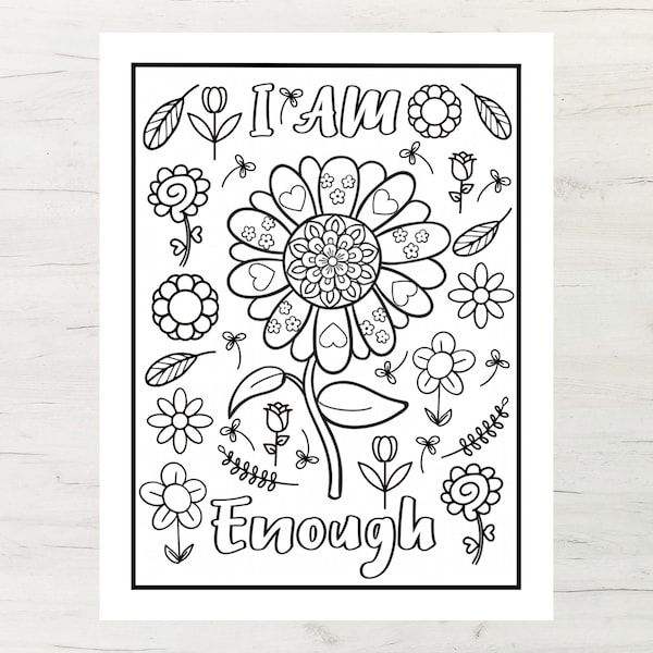 I Am Enough Coloring Page - Etsy