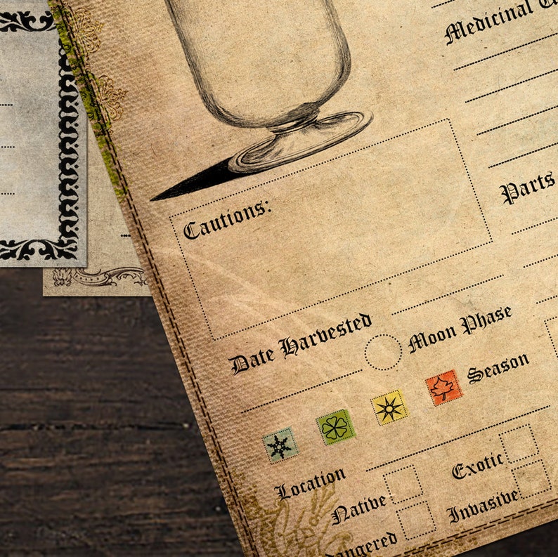 Printable Book of Shadows Herbarium Pages, Field Notes, Botany, Alchemy ...