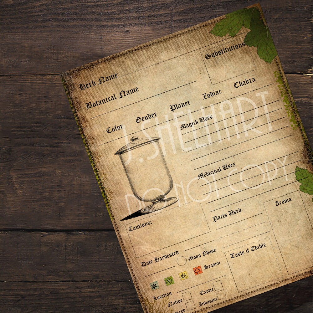 Printable Book of Shadows Herbarium Pages, Field Notes, Botany, Alchemy ...