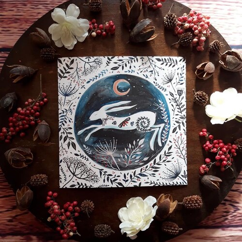 Yule Card Winter Hare Card White Hare Card Pagan Art Card - Etsy
