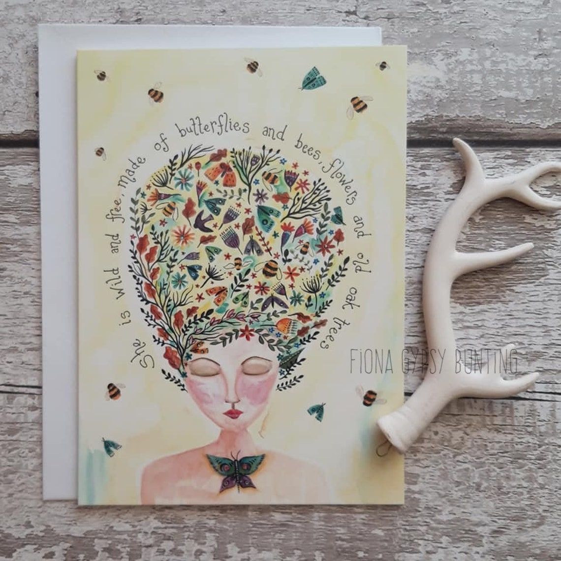 Pagan Art Card, Card for Free Spirit, Wild and Free, Bee Greeting Card ...