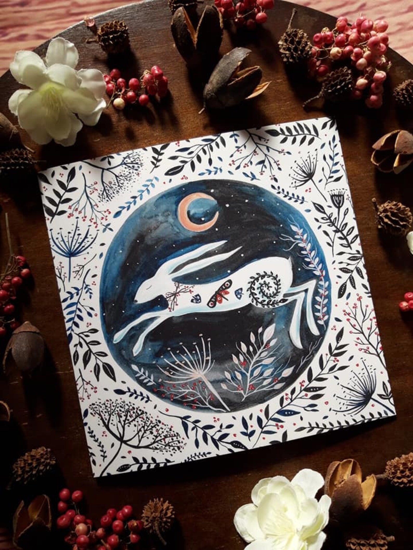 Yule Card Winter Hare Card White Hare Card Pagan Art Card - Etsy