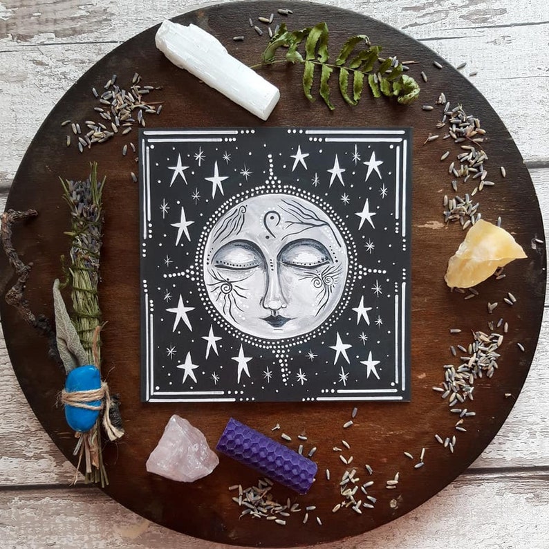 Full Moon Card Moon Greeting Card Pagan Card Moon and Stars - Etsy UK