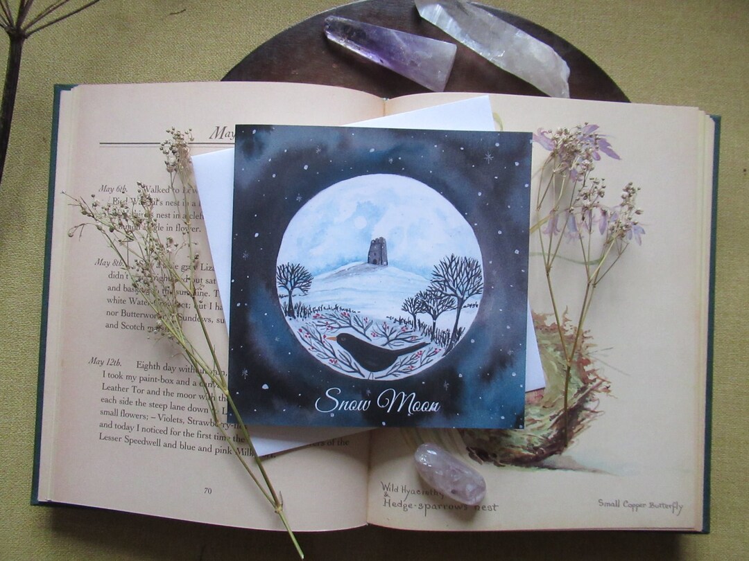 Snow Moon Card, Snow Moon Art Card, Moon Art Card, Moon Greeting Card ...