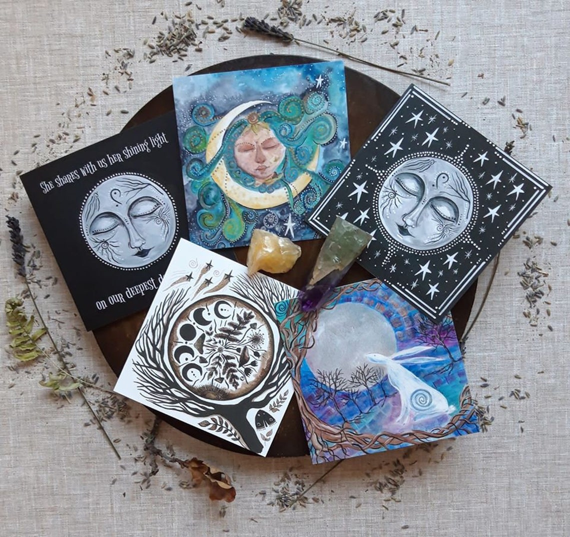 Moon Art Card Moon Phase Card Moon Greeting Card Pagan - Etsy UK