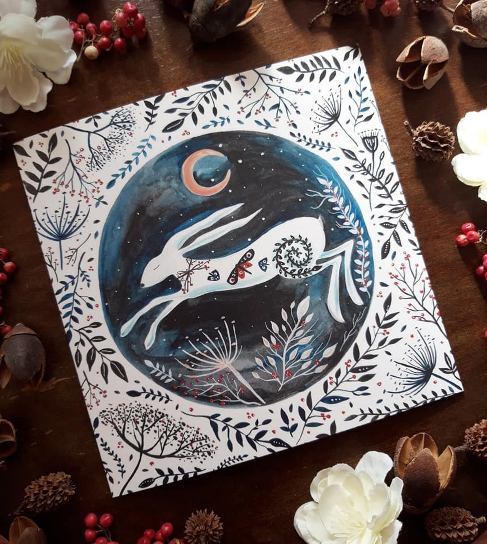 Yule Card Winter Hare Card White Hare Card Pagan Art Card - Etsy