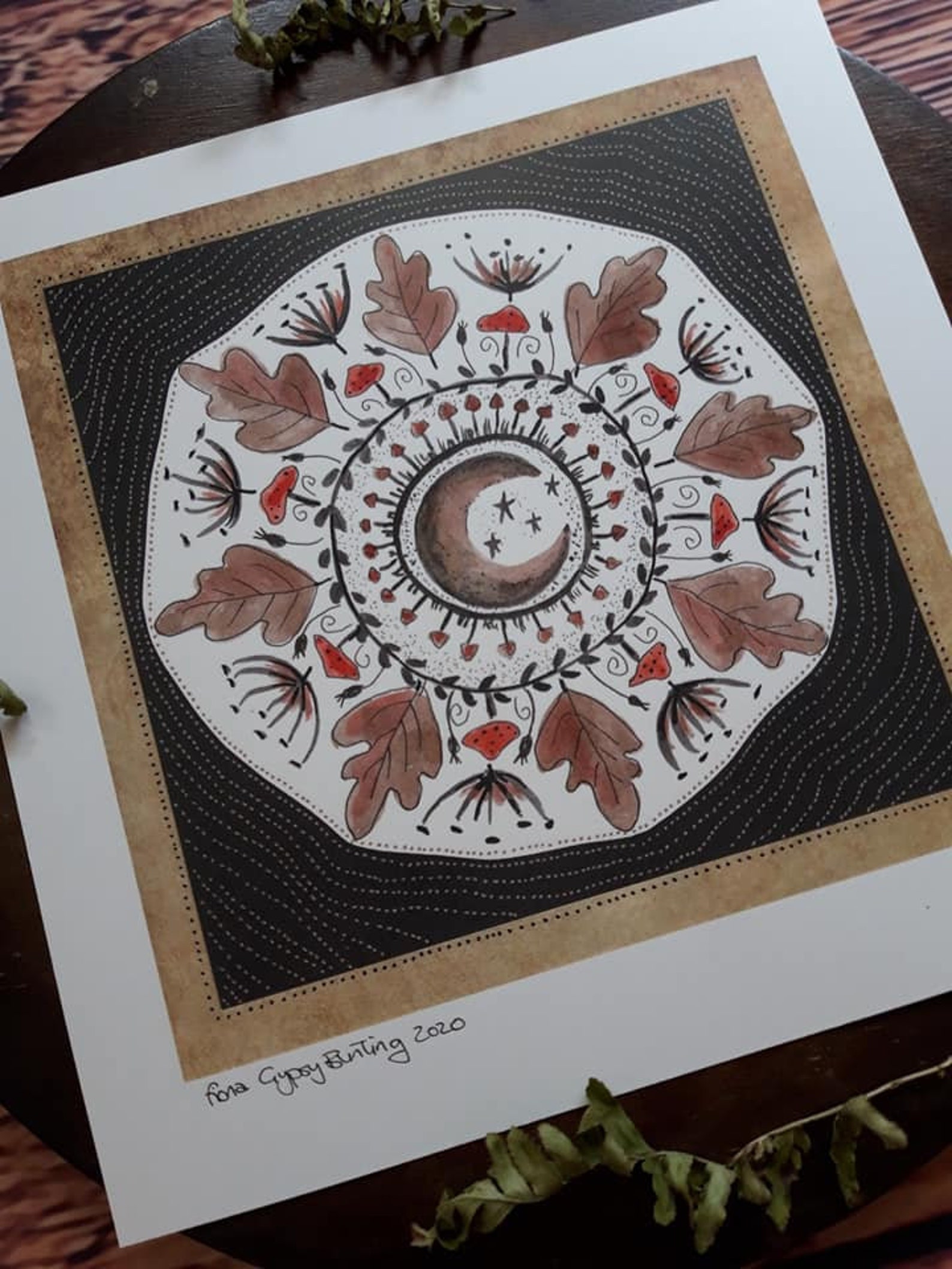 Pagan Art, Nature Art, Moon Art Print, Oak Leaf Art Print, Autumn Art ...