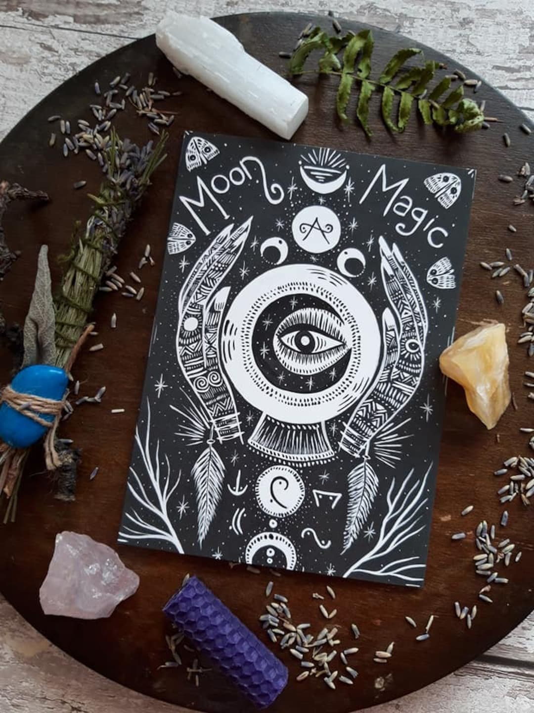 Moon Art Card, Witchcraft Greeting Card, Mystical Art Card, Pagan ...