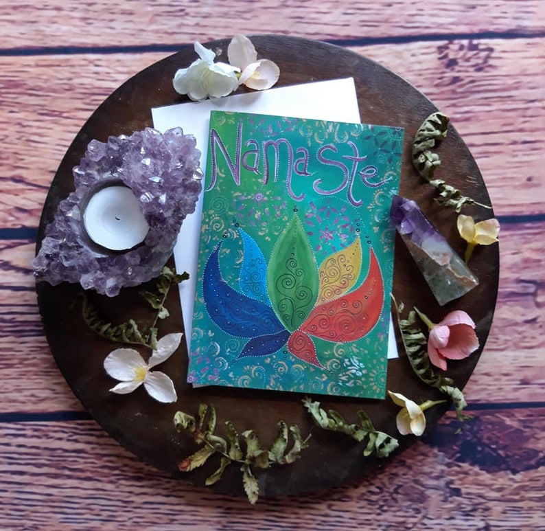 Lotus Card Namaste Card Namaste Art Card Lotus Flower Card | Etsy