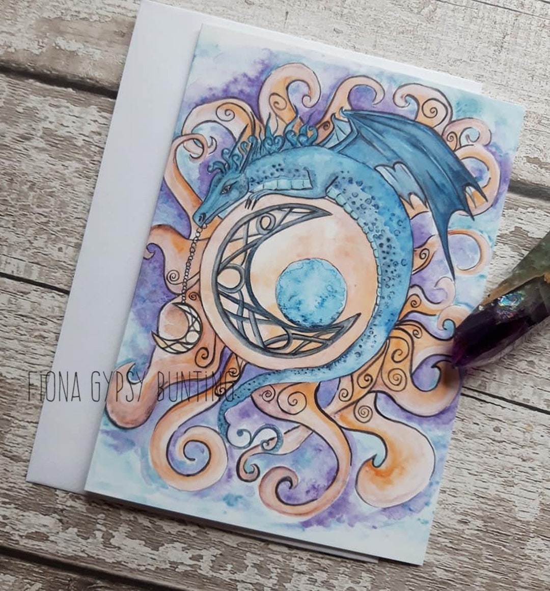 Dragon Card , Dragon Gift, Fantasy Art Card, Pagan Greeting Card, Pagan ...