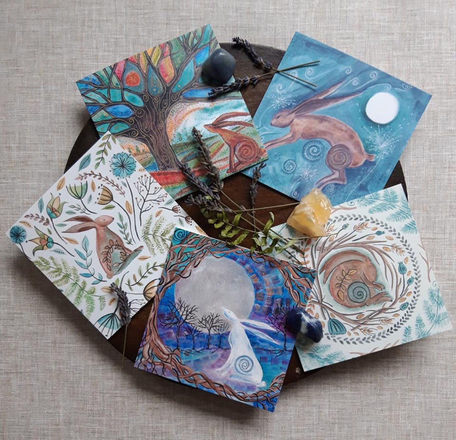 Hare Card Moon Hare Card Hare Art Cards Nature Art Cards - Etsy UK
