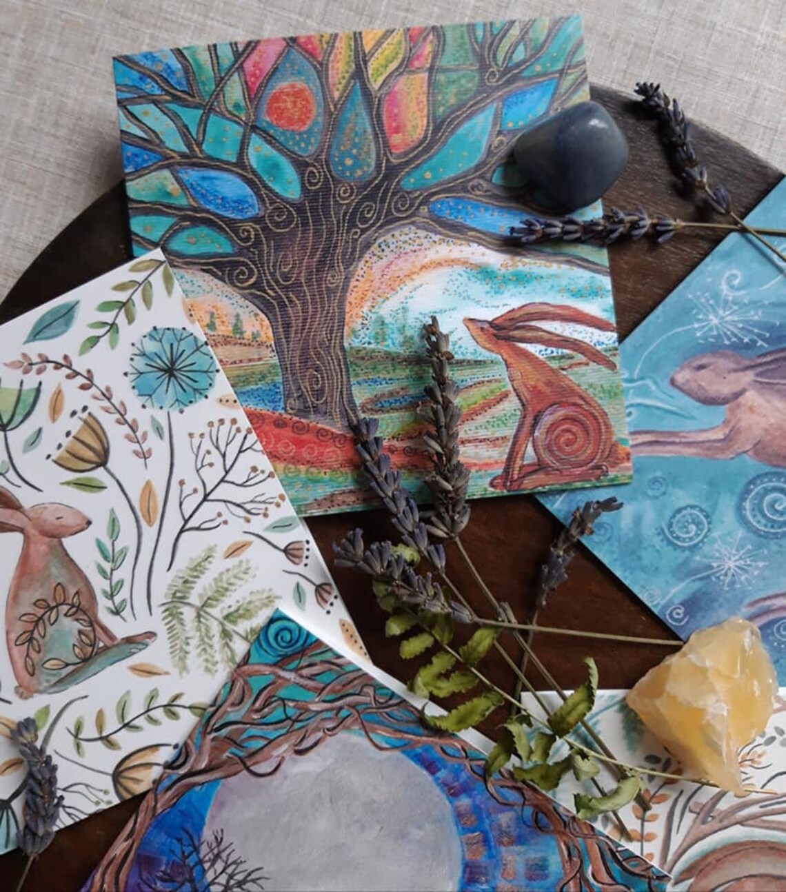 Hare Card Moon Hare Card Hare Art Cards Nature Art Cards - Etsy UK