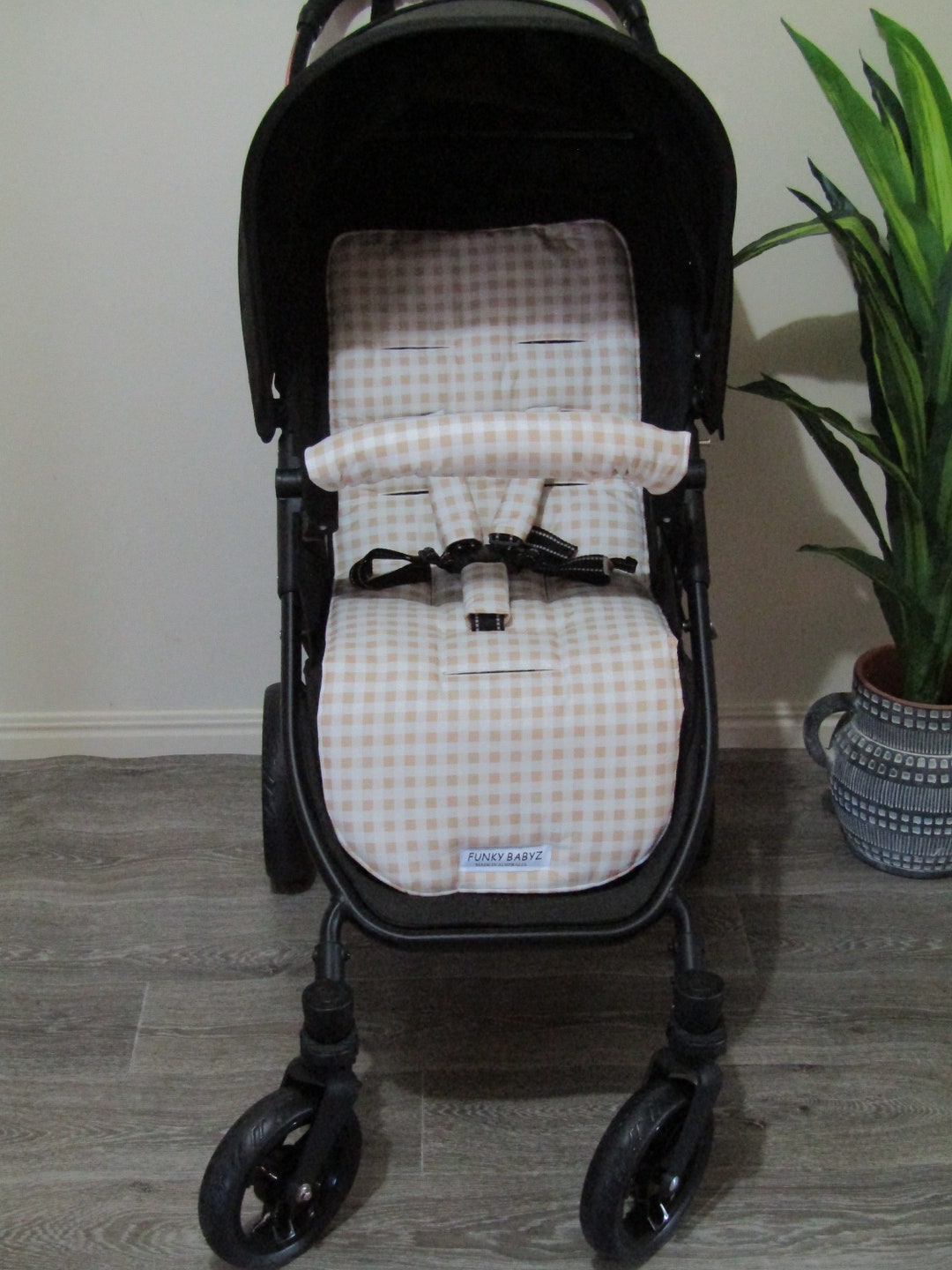 Pram Liner Set,universal-lion Brown Gingham-funky Babyz,australian Made ...